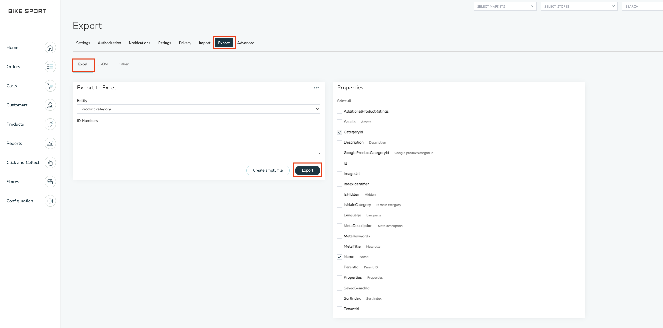 Export products categories to excel – Omnium