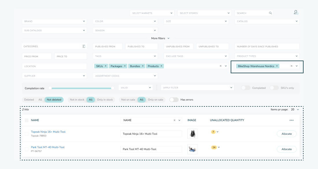 Unallocated inventory - Virtual stock locations – Omnium